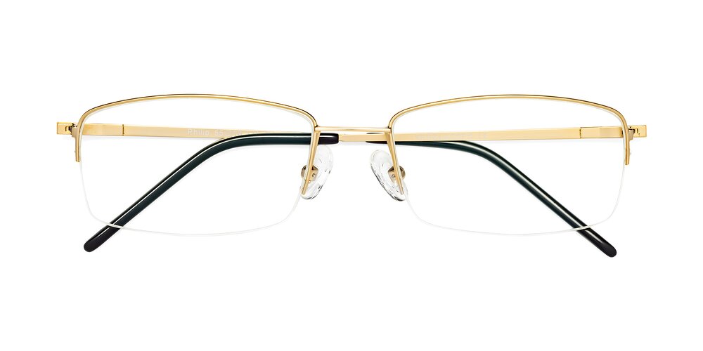 Gold Thin Rectangle Semi-Rimless Eyeglasses - Philip