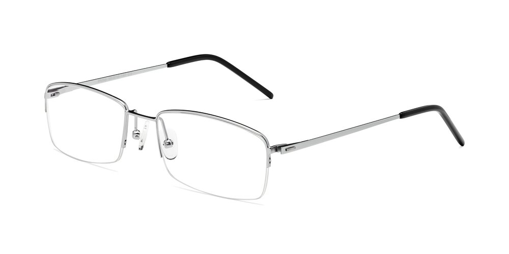 Silver Thin Rectangle Semi-Rimless Eyeglasses - Philip