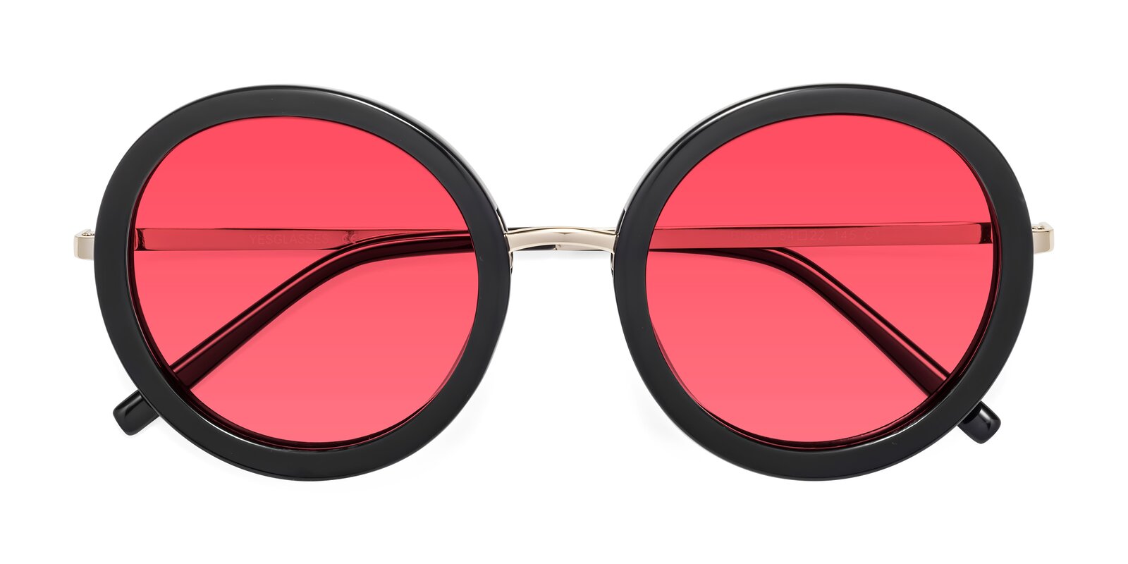Black Geek-Chic Oversized Round Tinted Sunglasses with Red Sunwear ...