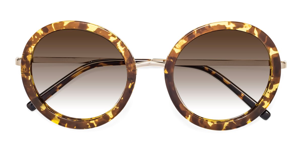 Transparent Tortoise Geek-Chic Oversized Round Gradient Sunglasses with ...
