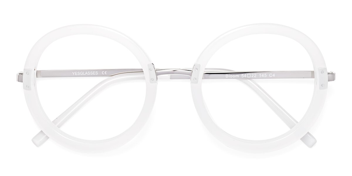 Transparent Glacier Grey Geek-Chic Oversized Round Eyeglasses - Bloom