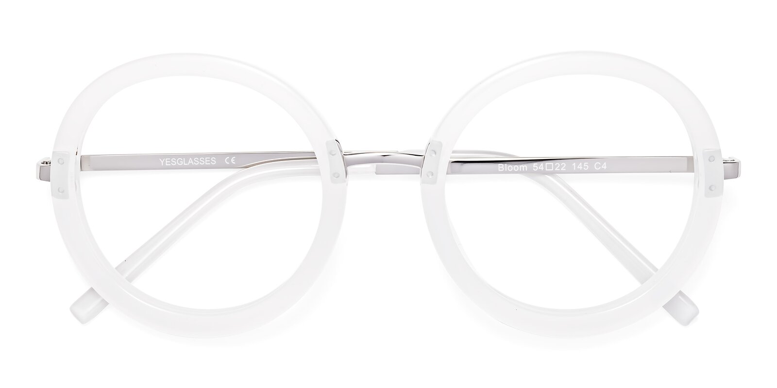 Transparent Glacier Grey Geek-Chic Oversized Round Eyeglasses - Bloom