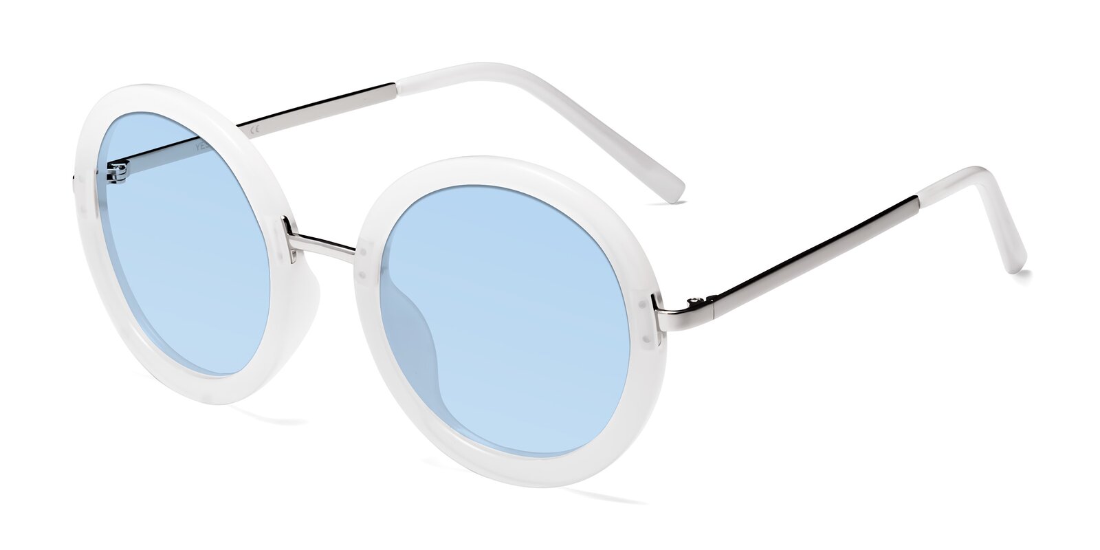 Transparent Glacier Grey Geek-Chic Oversized Round Tinted Sunglasses ...