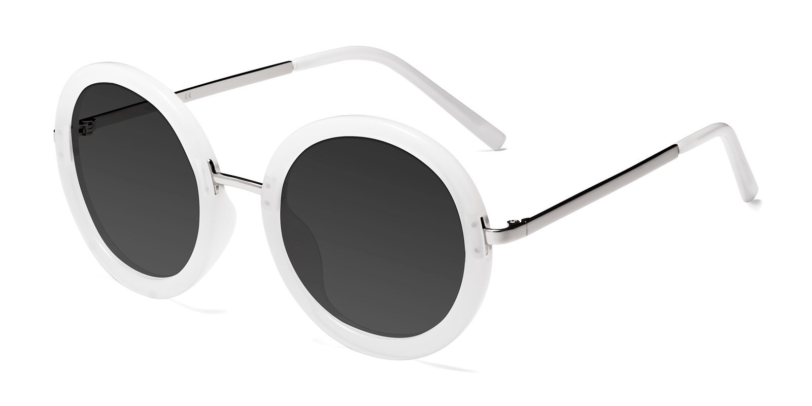 Transparent Glacier Grey Geek-Chic Oversized Round Tinted Sunglasses ...