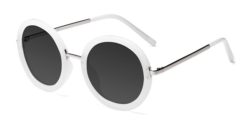 Transparent Glacier Grey Geek-Chic Oversized Round Tinted Sunglasses ...