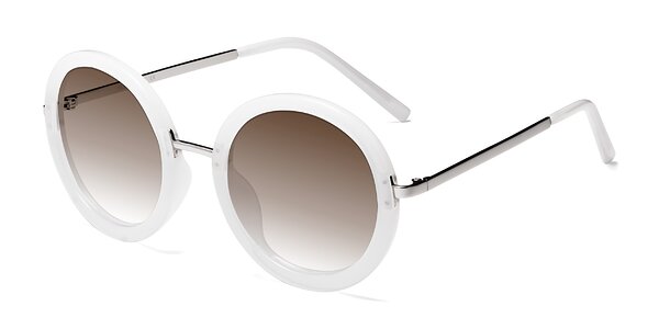 Transparent Glacier Grey Geek-Chic Oversized Round Gradient Sunglasses ...