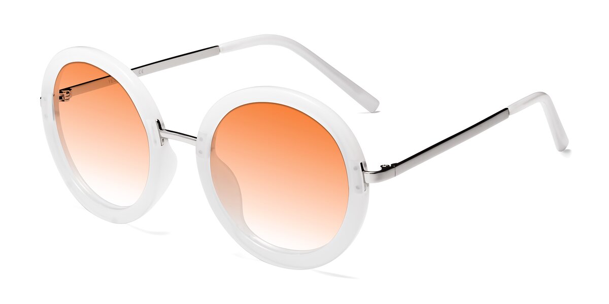 Transparent Glacier Grey Geek-Chic Oversized Round Gradient Sunglasses ...
