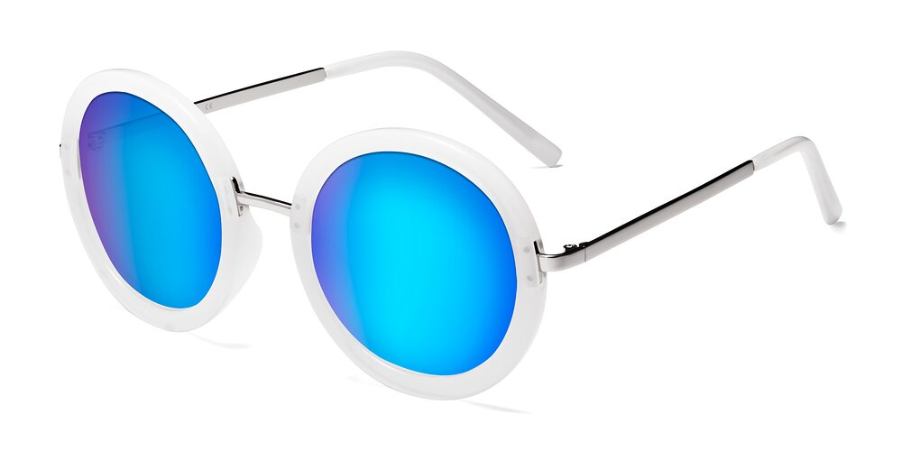 Transparent Glacier Grey Geek-Chic Oversized Round Mirrored Sunglasses ...