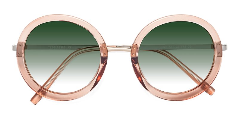 Caramel Geek-Chic Oversized Round Gradient Sunglasses with Green ...