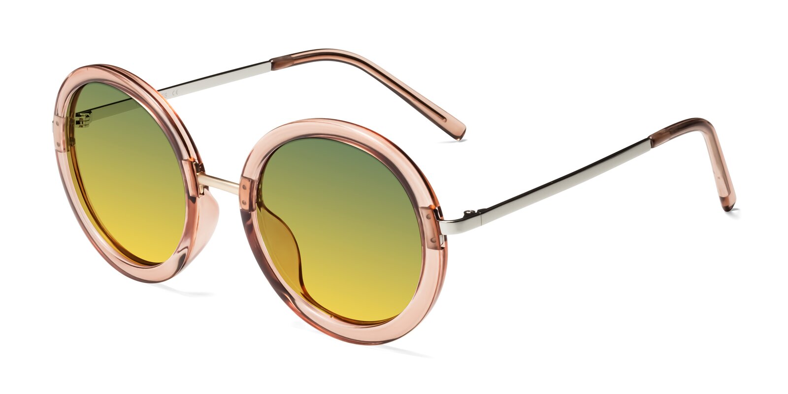 Caramel Geek-Chic Oversized Round Gradient Sunglasses with Green ...