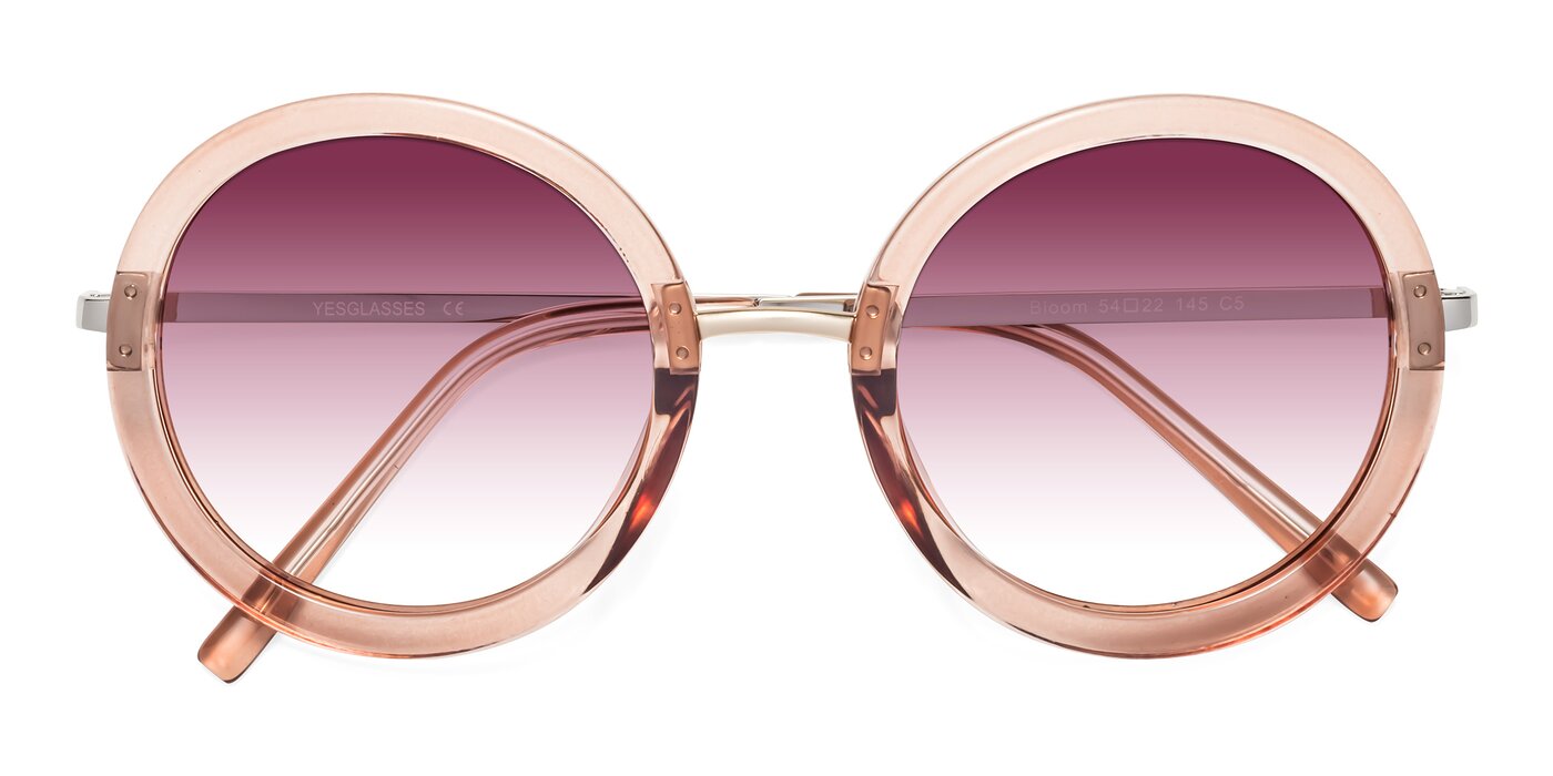 Caramel Geek-Chic Oversized Round Gradient Sunglasses with Wine Sunwear ...