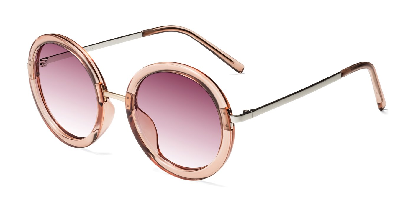 Caramel Geek-Chic Oversized Round Gradient Sunglasses with Wine Sunwear ...