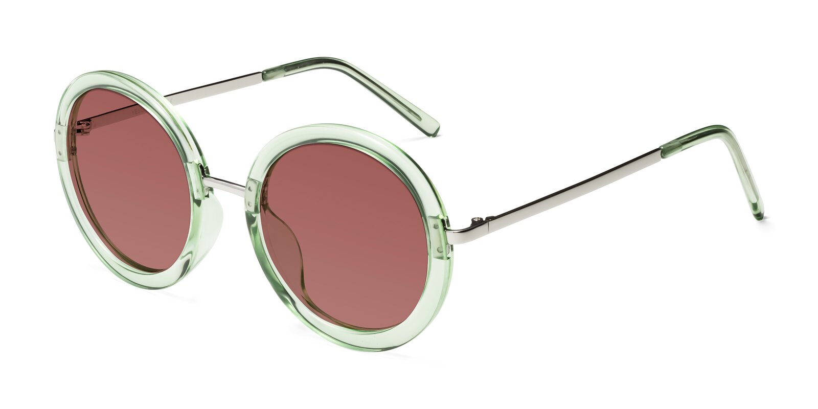 Mint Green Geek-Chic Oversized Round Tinted Sunglasses with Garnet ...