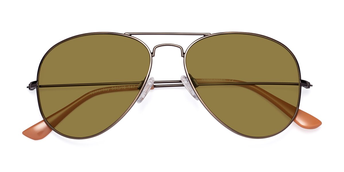 Black-Gold Lightweight Metal Aviator Polarized Sunglasses with Gray ...