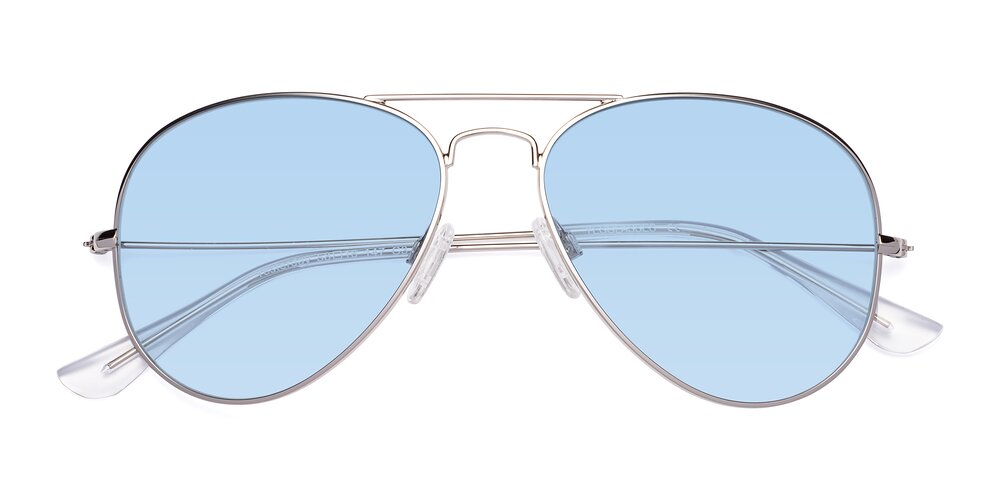 Green-Silver Lightweight Metal Aviator Tinted Sunglasses with Light ...