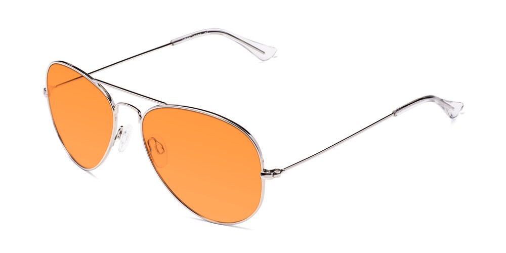 Silver Grandpa Thin Aviator Tinted Sunglasses with Orange Sunwear ...