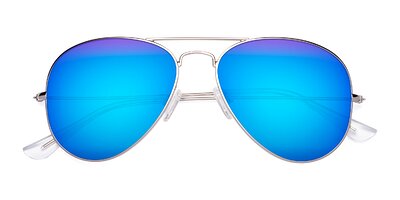 Gunmetal Flexible Titanium Aviator Mirrored Sunglasses with Green ...