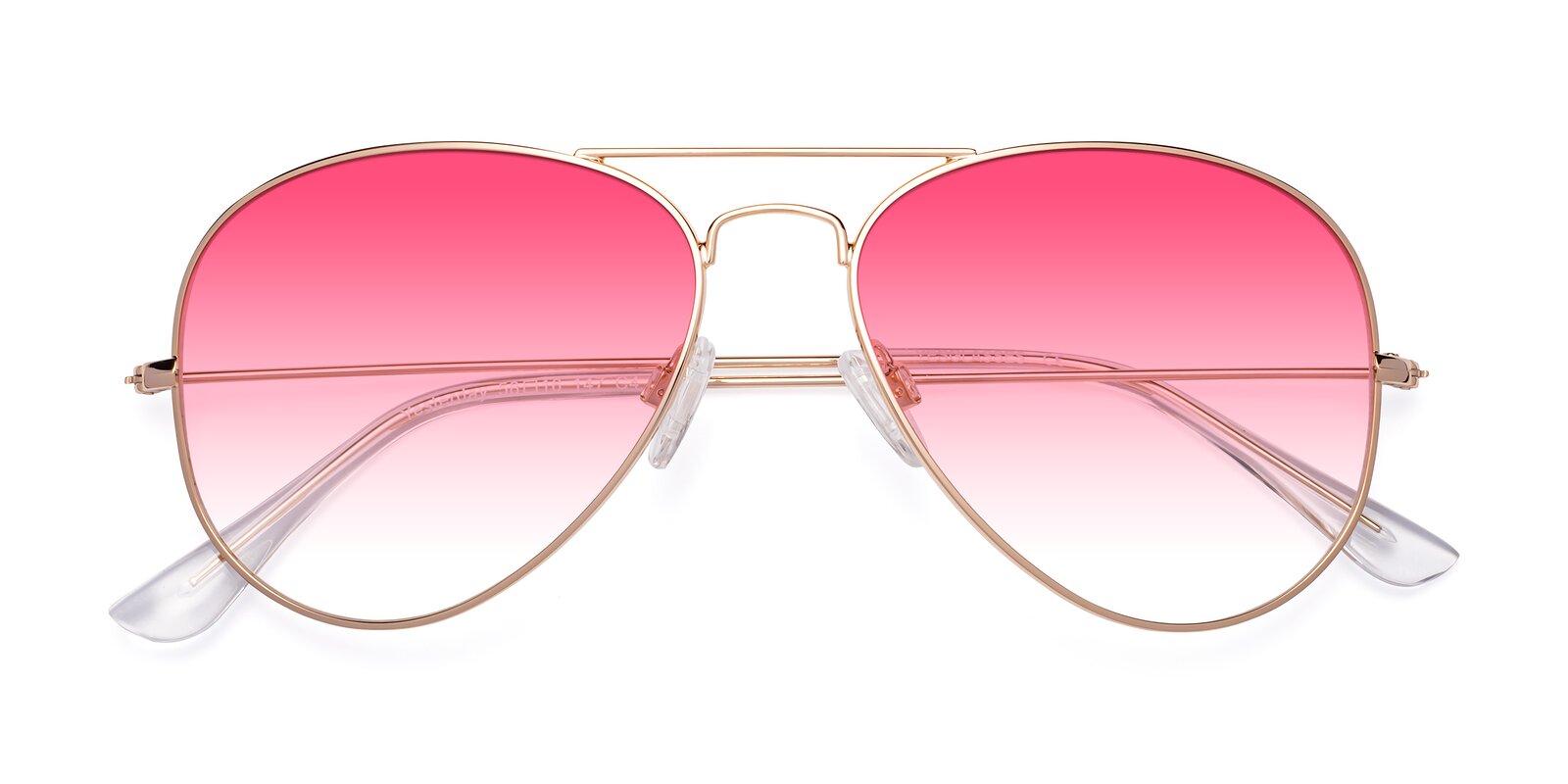 Shiny Gold Grandpa Thin Aviator Gradient Sunglasses with Pink Sunwear ...