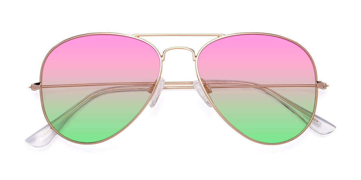 Silver Lightweight Flexible Aviator Gradient Sunglasses with Green ...