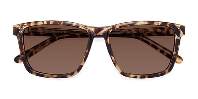 Yellow Tortoise Horn-Rimmed Acetate Square Tinted Sunglasses with Brown ...