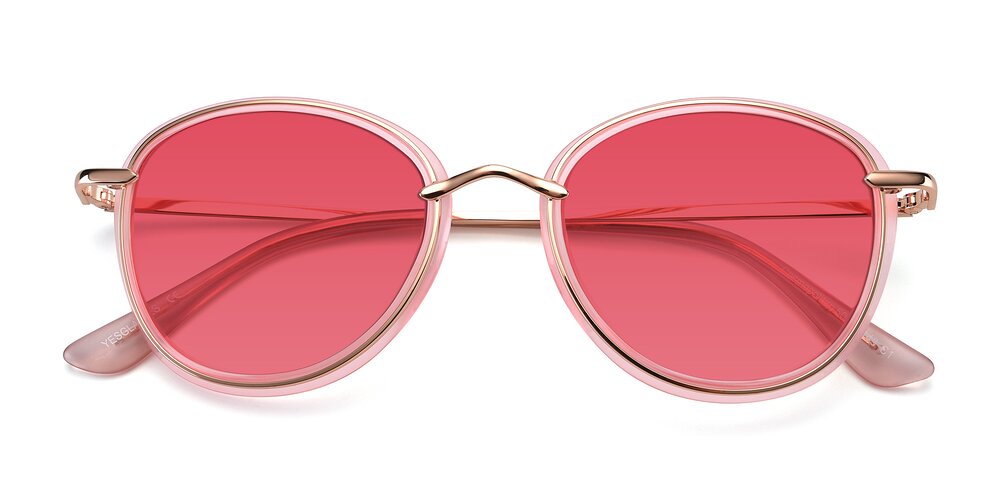 Caramel Geek-Chic Oversized Round Tinted Sunglasses with Light Pink ...