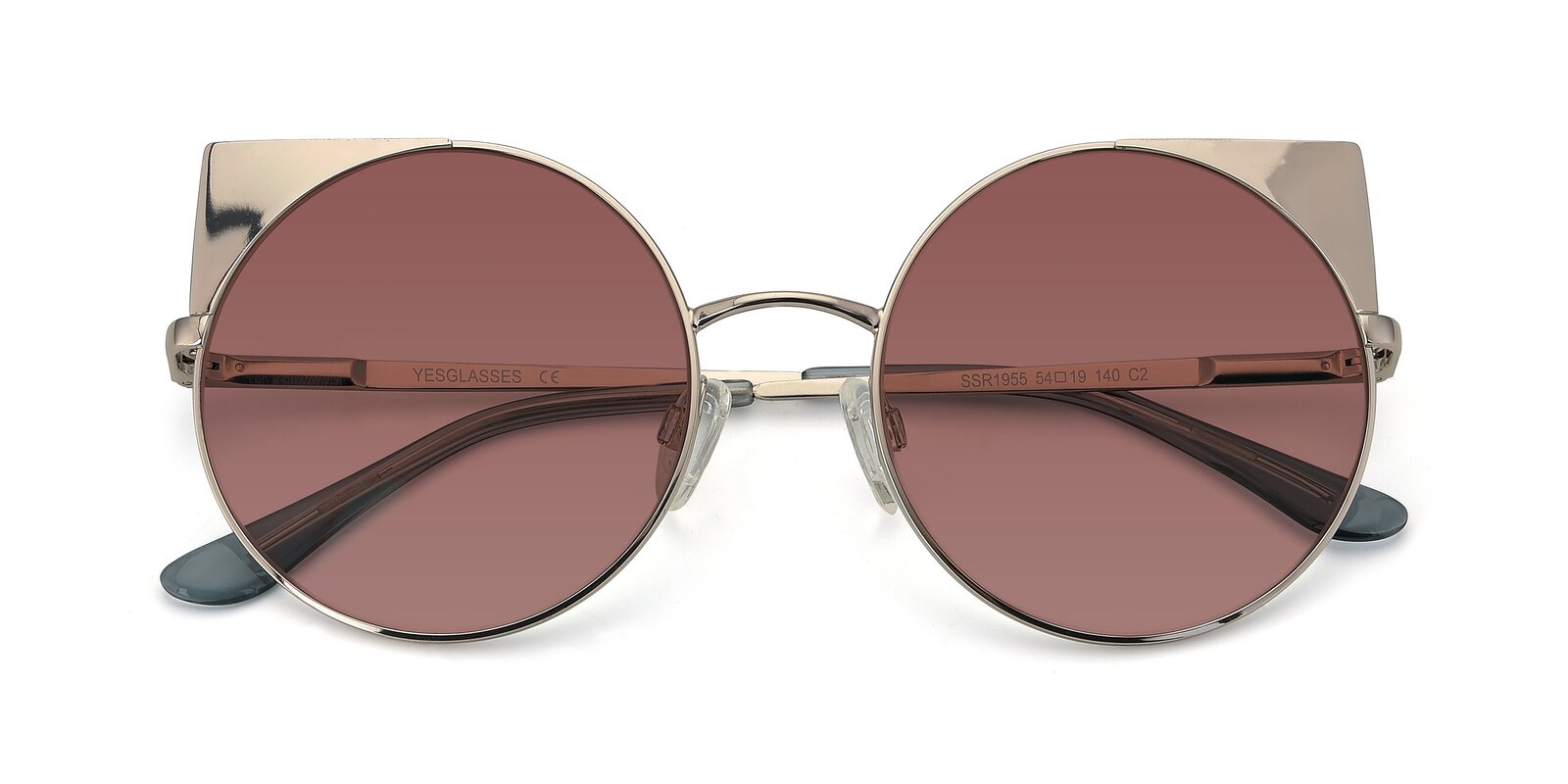 Silver Hipster Cat-Eye Round Tinted Sunglasses with Garnet Sunwear ...