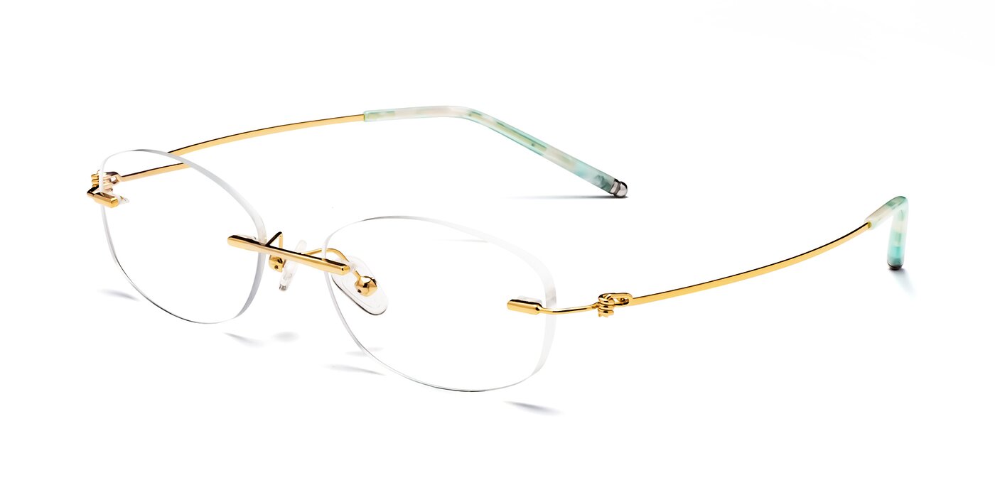 Gold Metal Oval Rimless Eyeglasses - 8587
