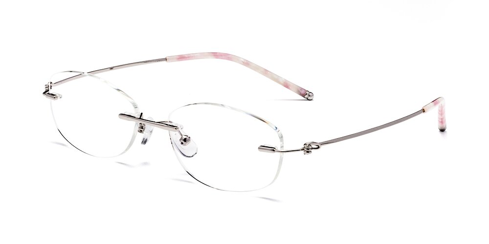 Silver Metal Oval Rimless Eyeglasses - 8587