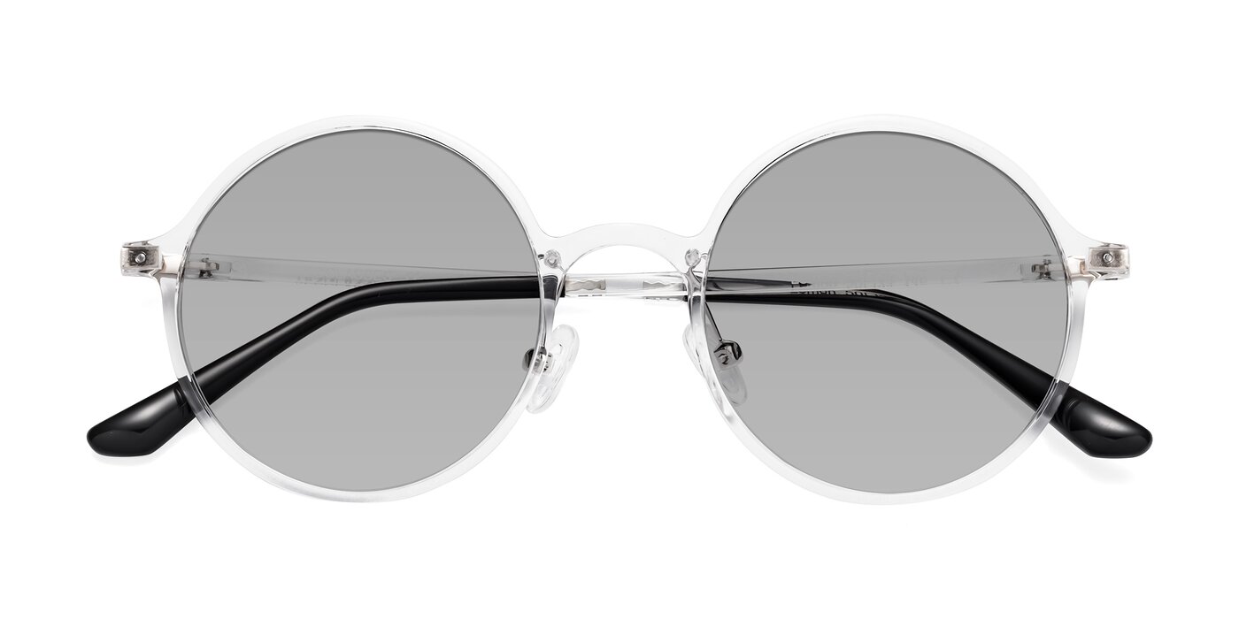 Clear Retro-Vintage Thin Round Tinted Sunglasses with Light Gray ...