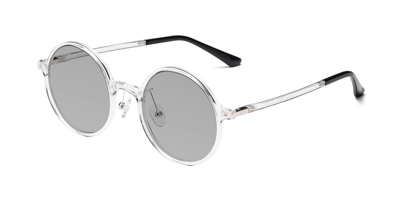 Clear Retro-Vintage Thin Round Tinted Sunglasses with Light Gray ...