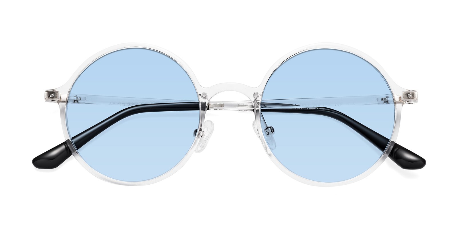 Clear Retro-Vintage Thin Round Tinted Sunglasses with Light Blue ...