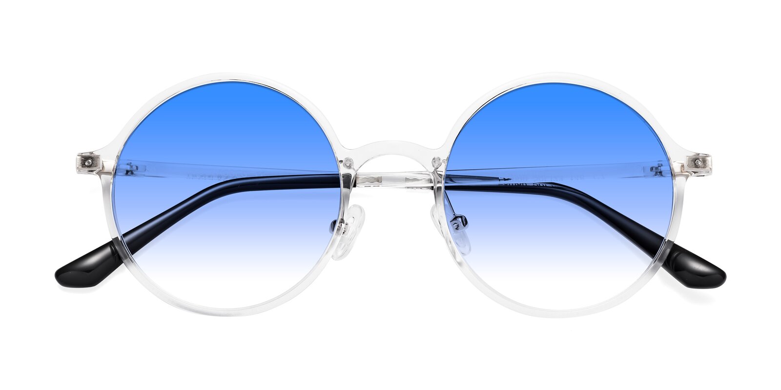 Clear Retro-Vintage Thin Round Gradient Sunglasses with Blue Sunwear ...