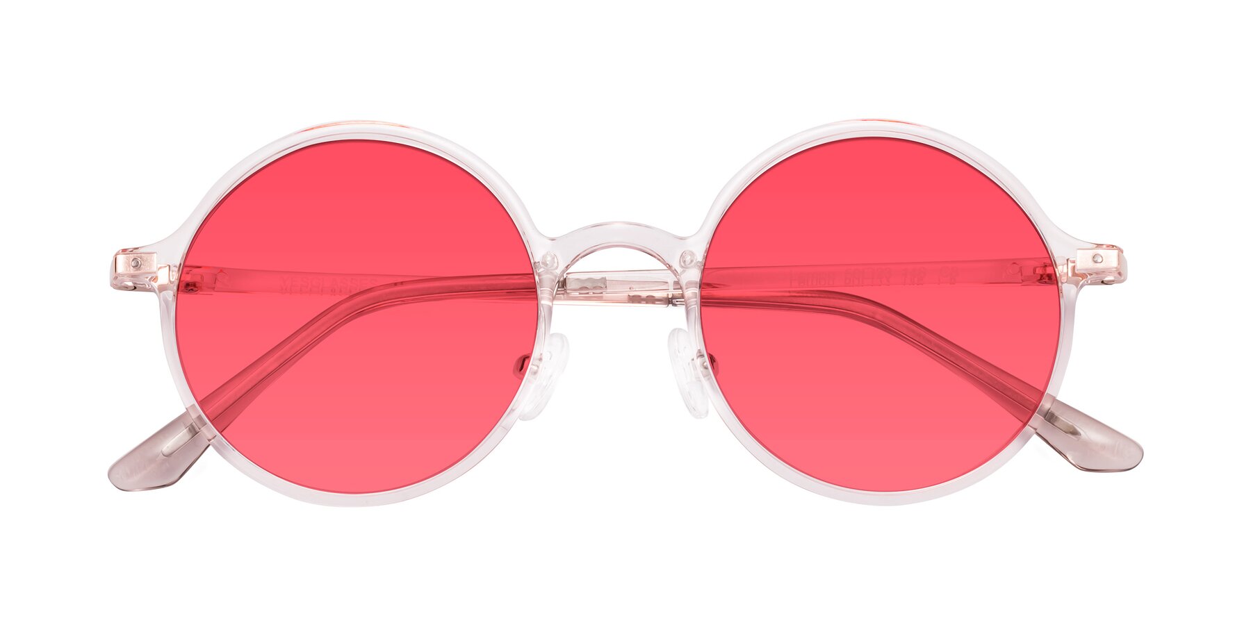 Transparent Pink Retro-Vintage Thin Round Tinted Sunglasses with Pink ...