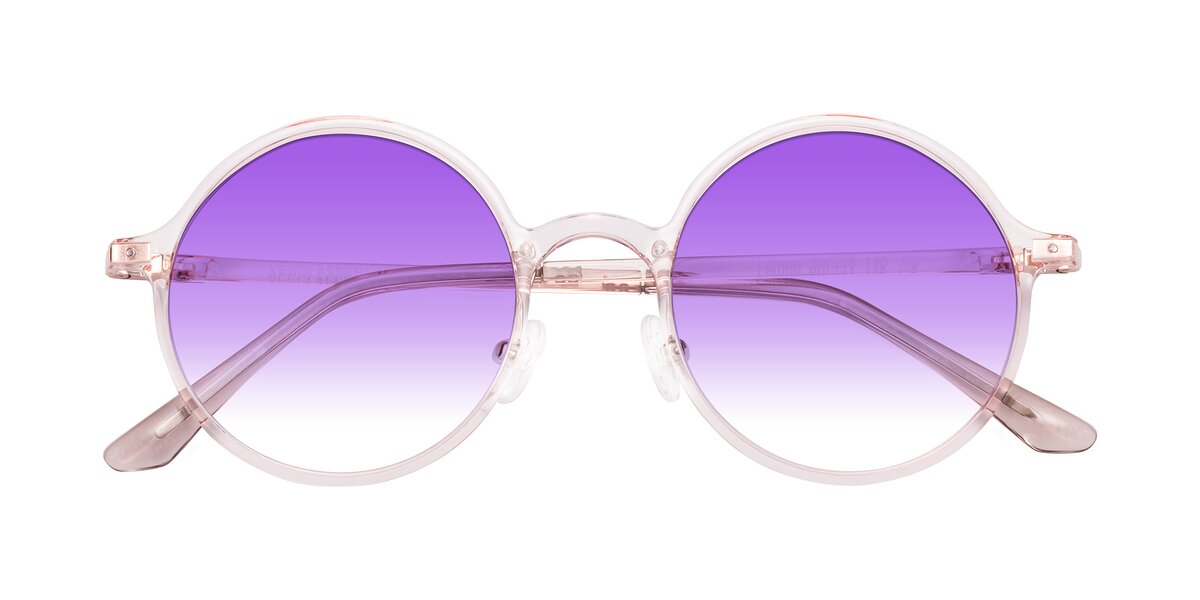 Transparent Pink Retro-Vintage Thin Round Gradient Sunglasses with ...