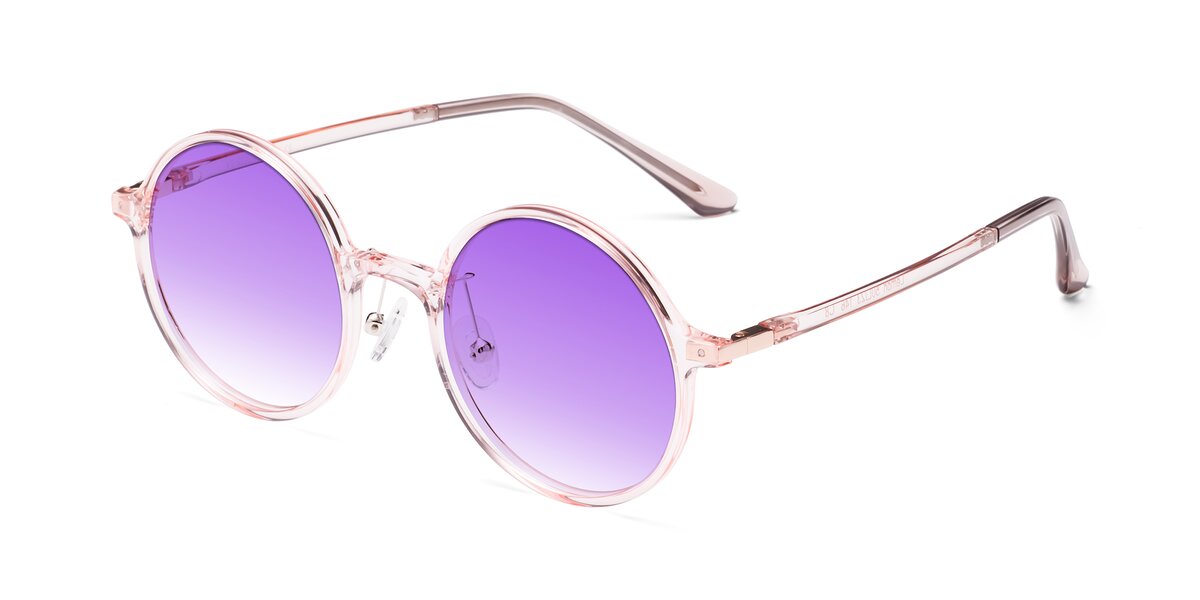 Transparent Pink Retro-Vintage Thin Round Gradient Sunglasses with ...