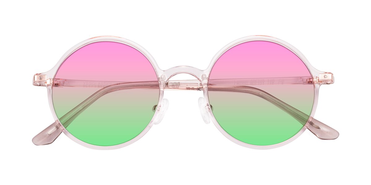 Transparent Pink Retro-Vintage Thin Round Gradient Sunglasses with Pink ...