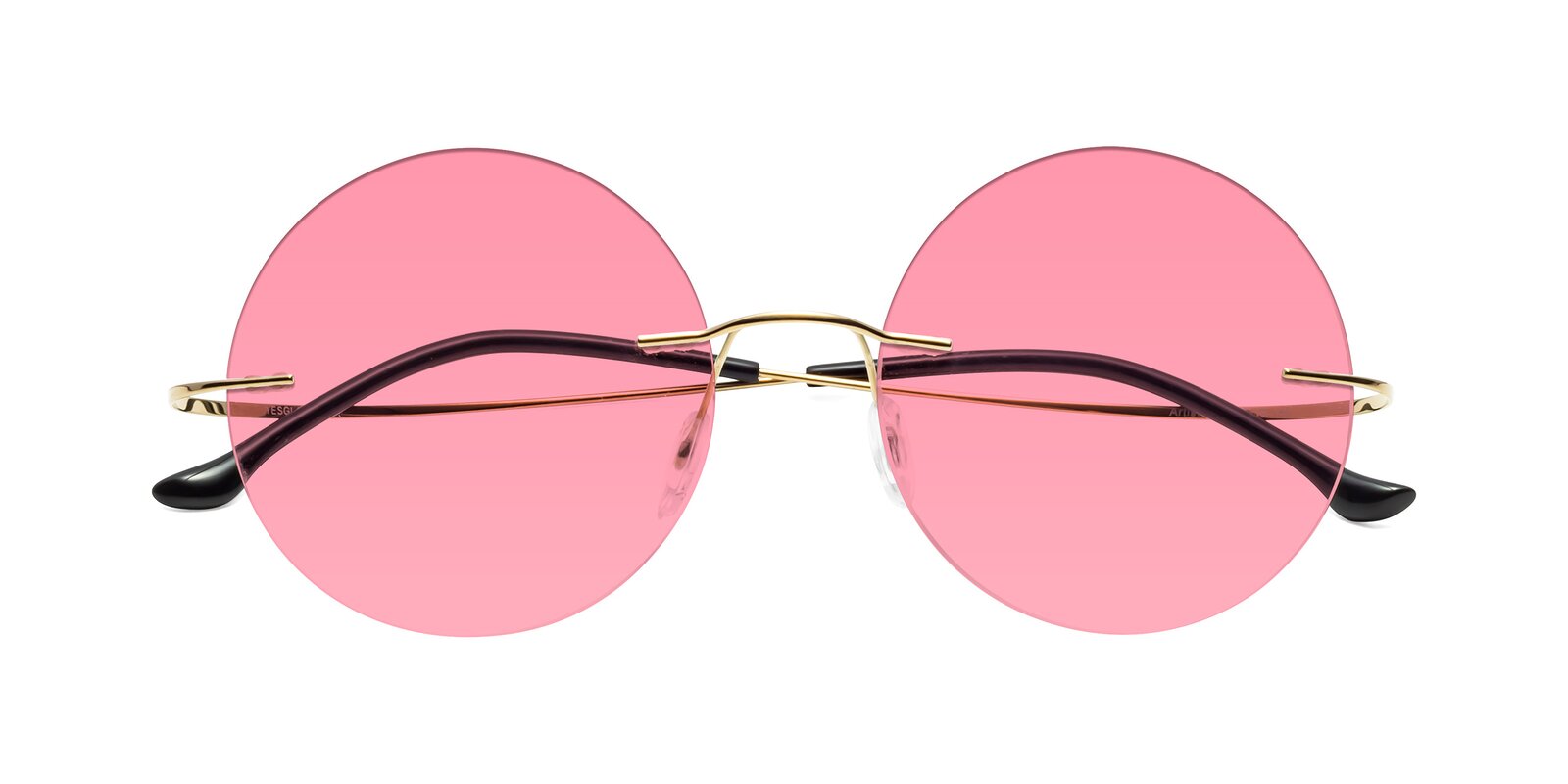 Gold Lightweight Round Rimless Tinted Sunglasses with Pink Sunwear ...