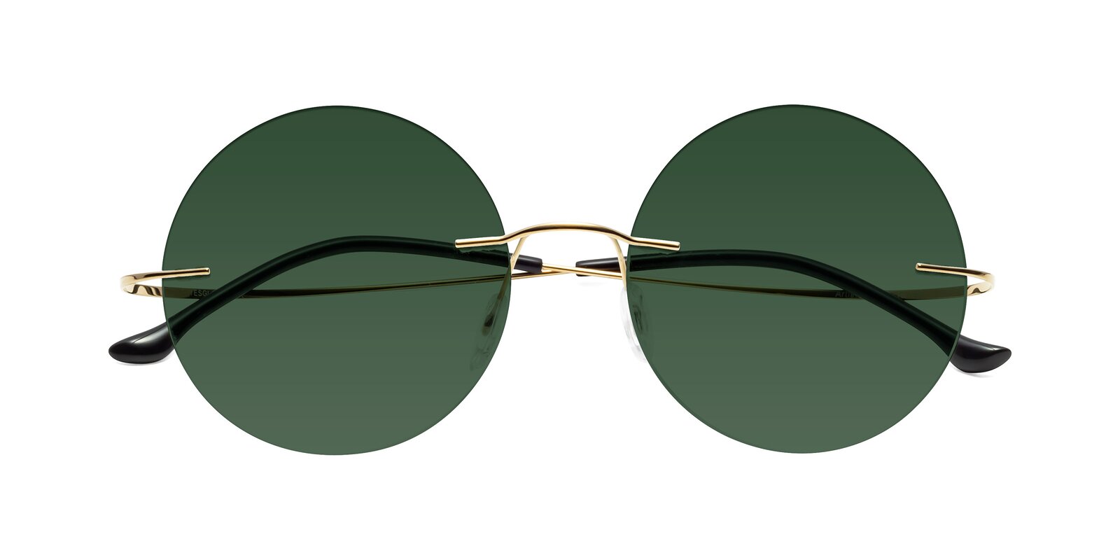 Gold Lightweight Round Rimless Tinted Sunglasses with Green Sunwear ...