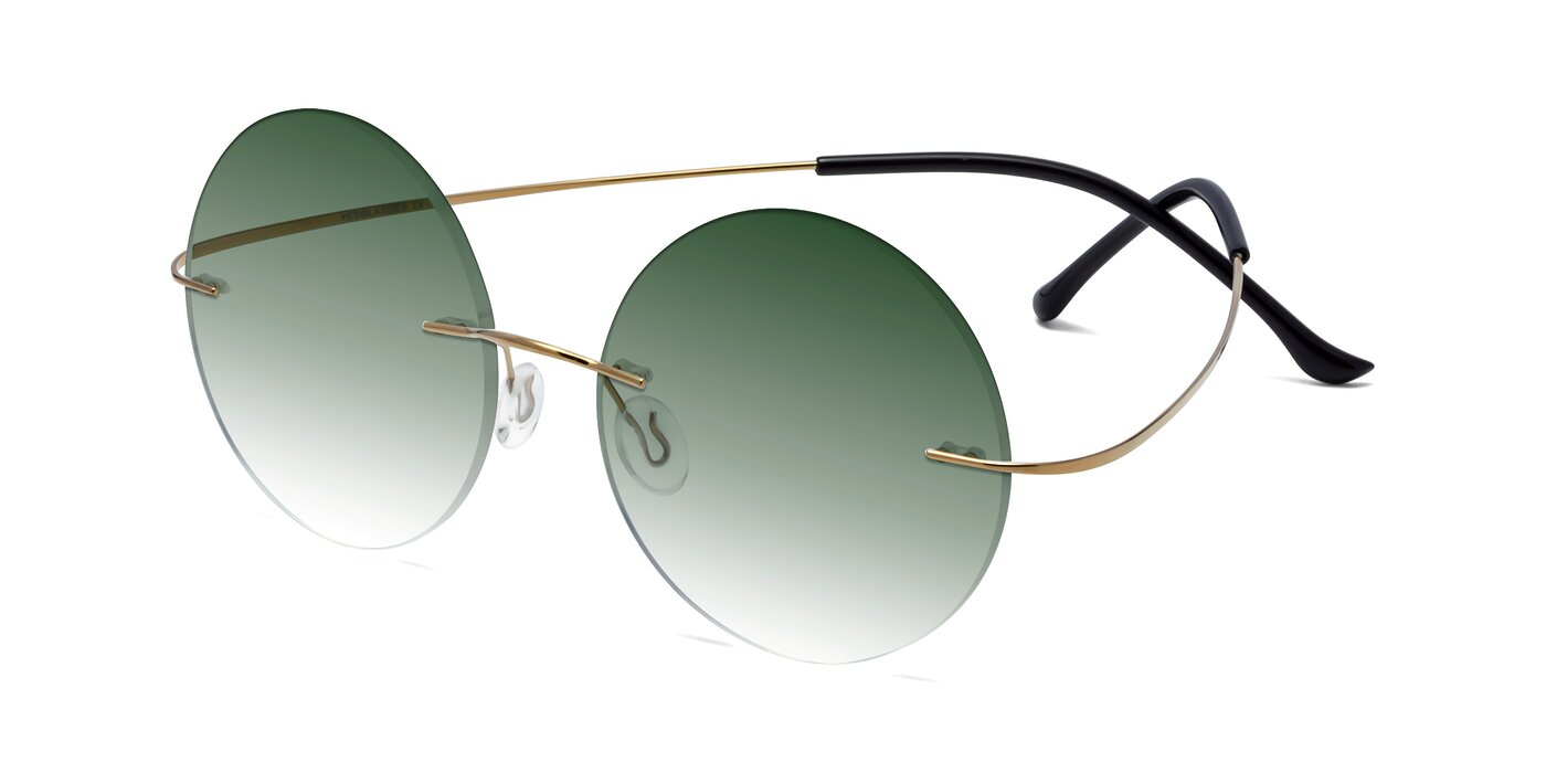 Gold Lightweight Round Rimless Gradient Sunglasses with Green Sunwear ...