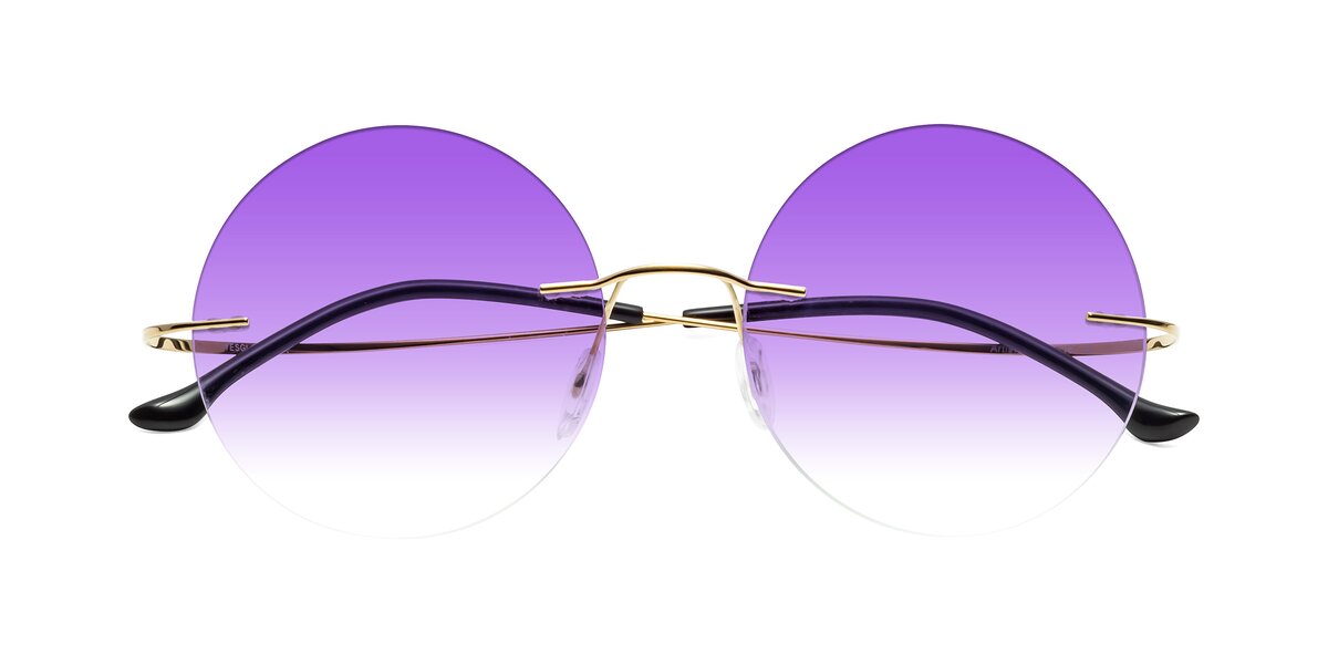 Gold Lightweight Round Rimless Gradient Sunglasses with Purple Sunwear ...