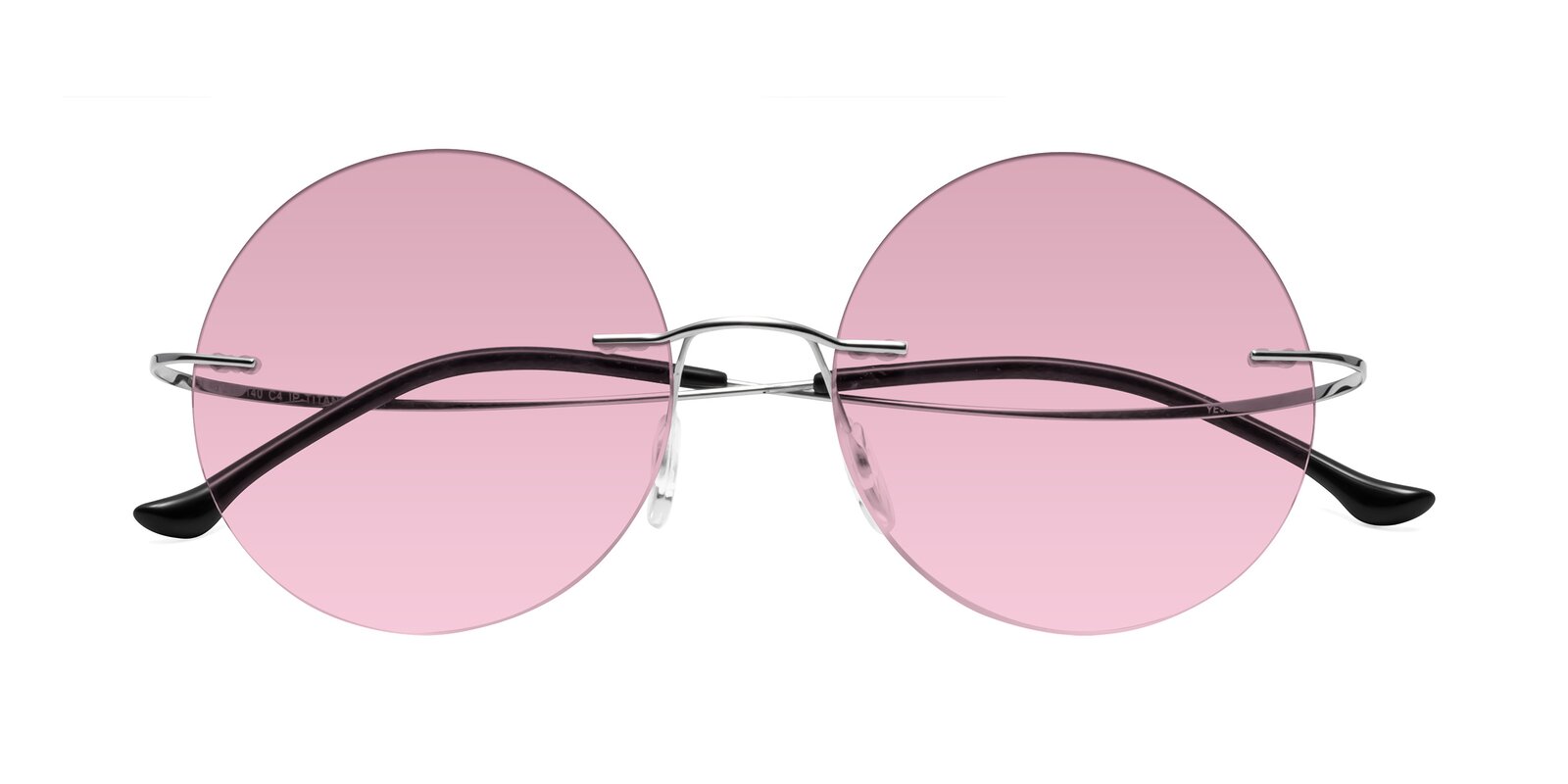 Silver Lightweight Round Rimless Tinted Sunglasses with Light Wine ...