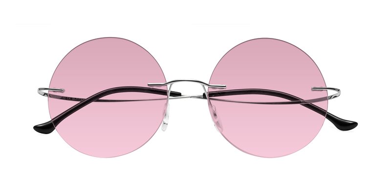 Silver Lightweight Round Rimless Tinted Sunglasses with Light Wine ...