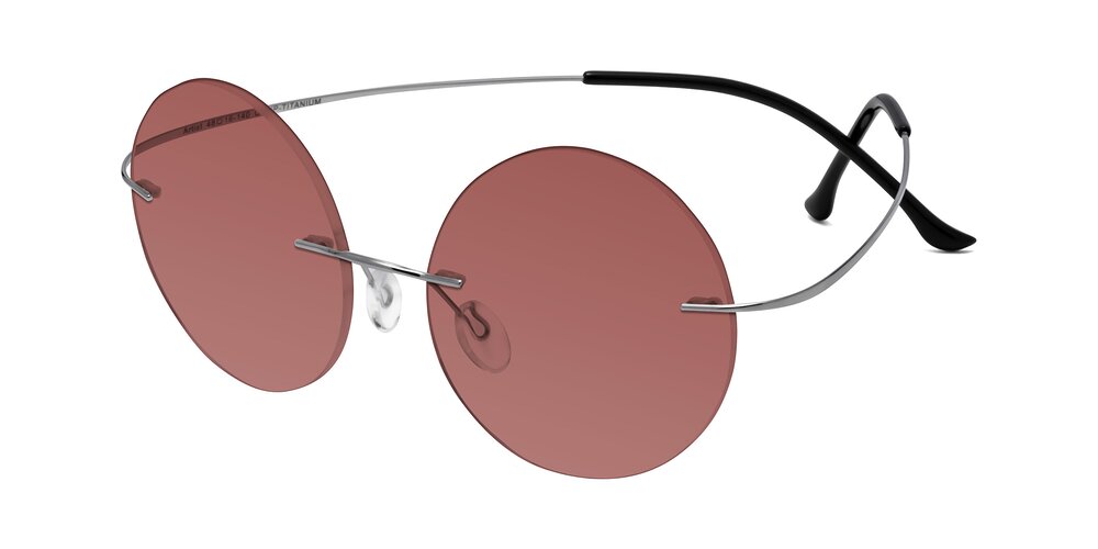 Silver Lightweight Round Rimless Tinted Sunglasses with Garnet Sunwear ...