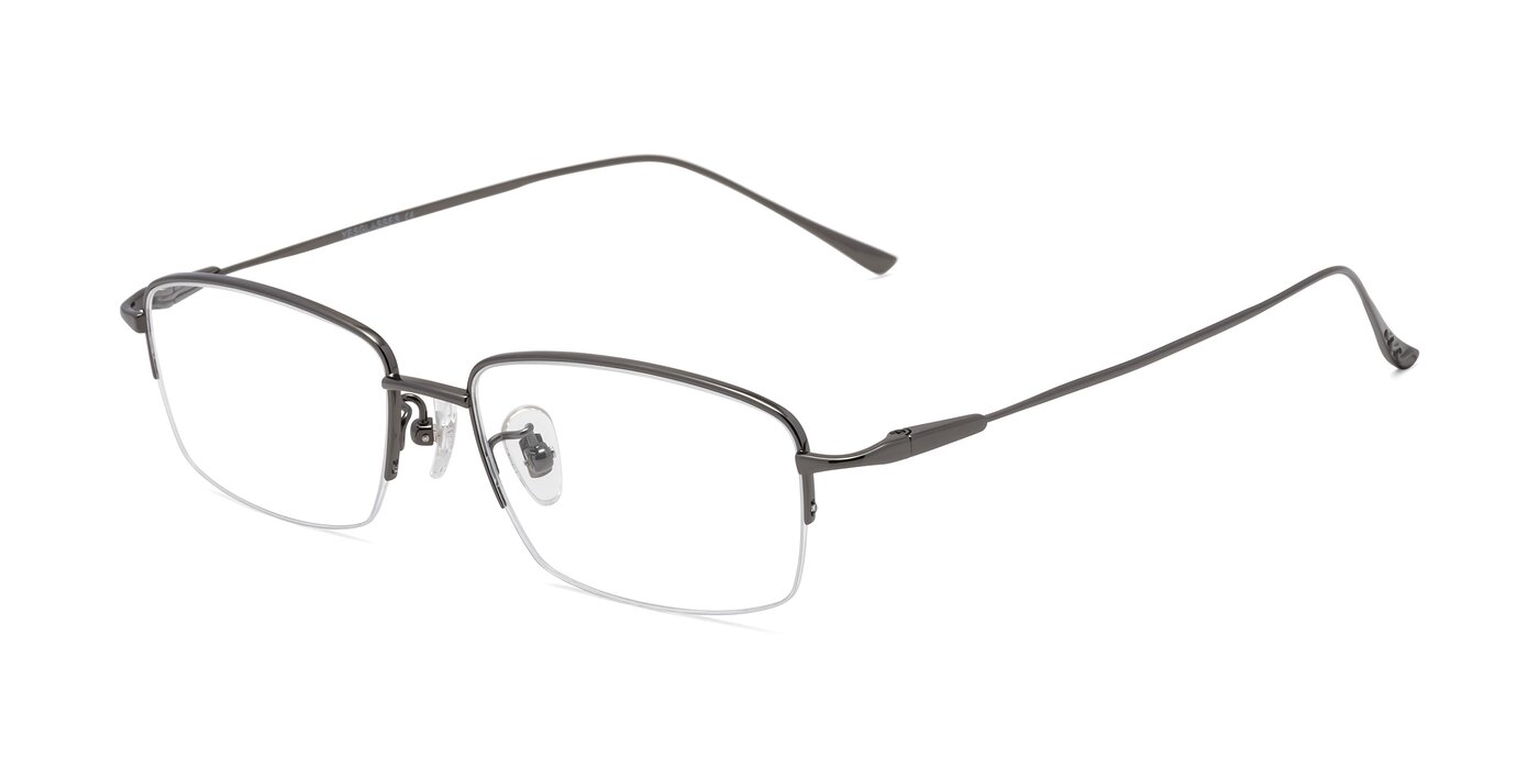Gunmetal Titanium Rectangle Semi-Rimless Blue Light Glasses - Duke