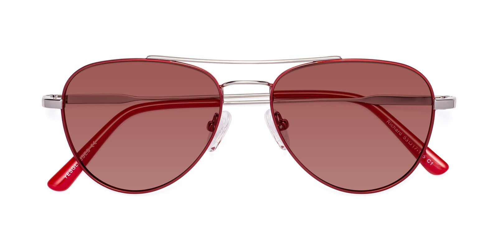 Red/Silver Lightweight Metal Aviator Tinted Sunglasses with Garnet ...