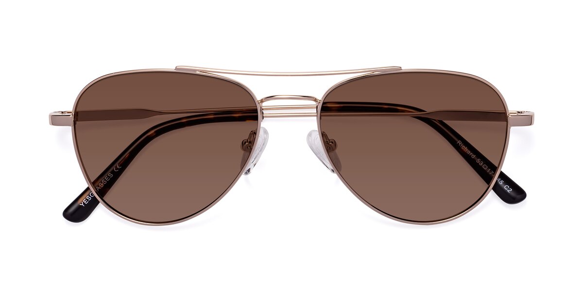 Gold Lightweight Metal Aviator Tinted Sunglasses with Brown Sunwear ...
