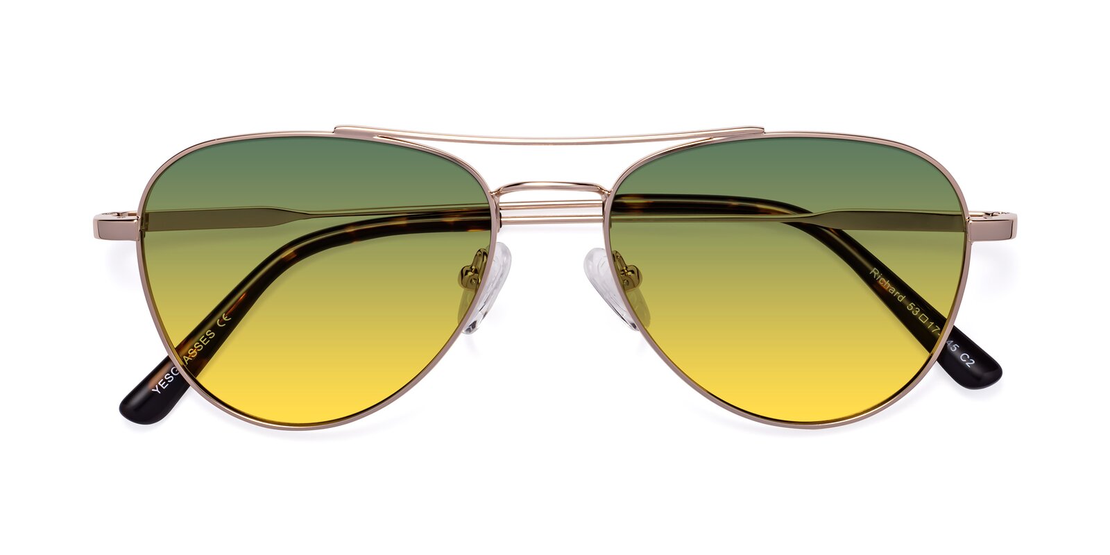Gold Lightweight Metal Aviator Gradient Sunglasses with Green / Yellow ...