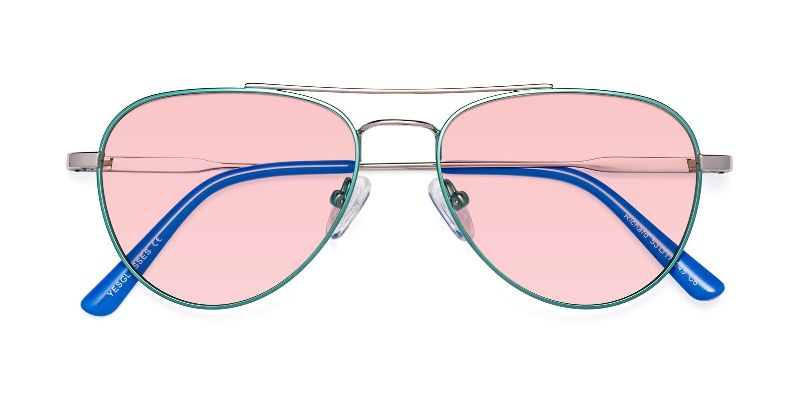 Green/Silver Lightweight Metal Aviator Tinted Sunglasses with Light ...