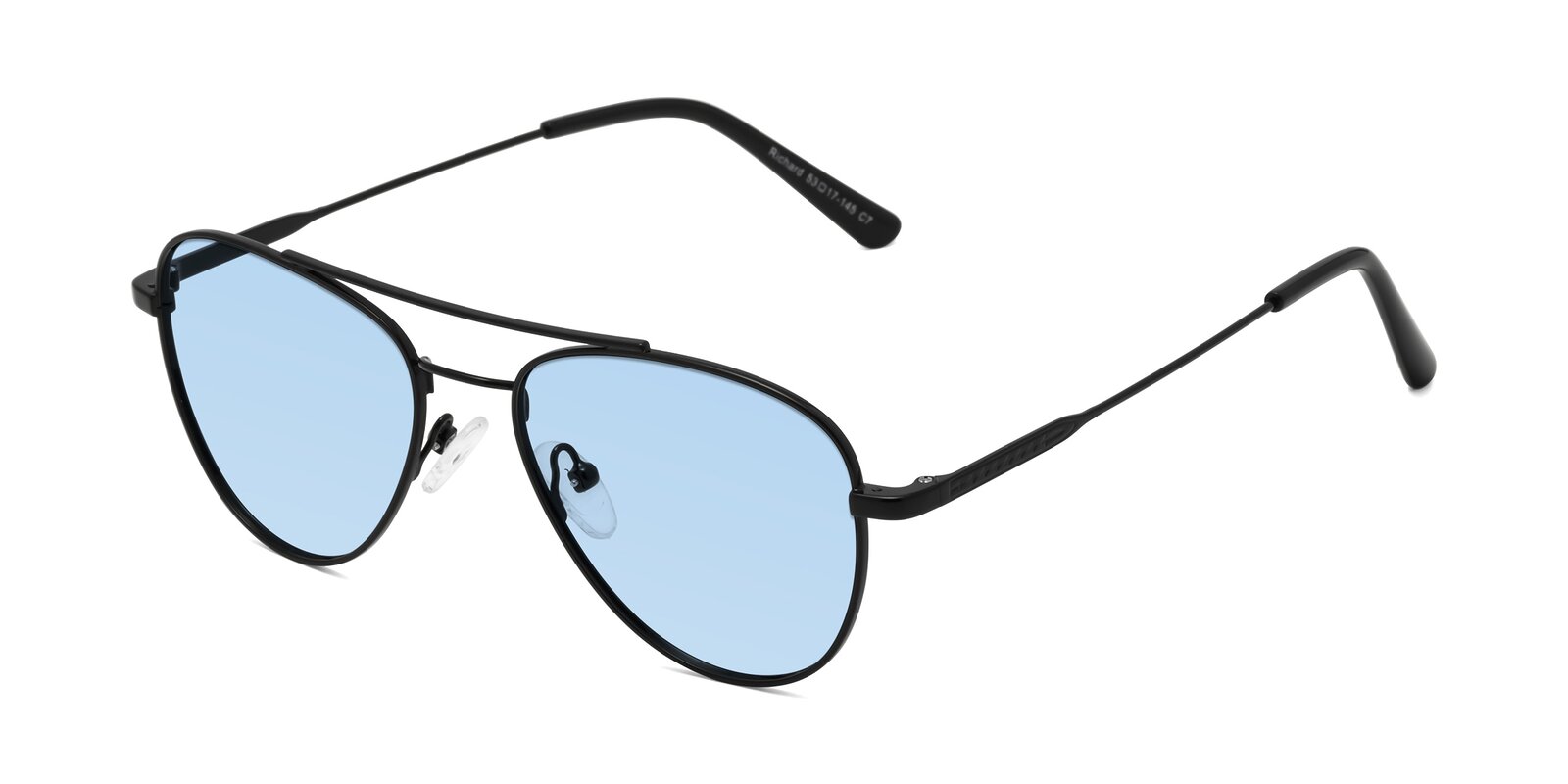 Black Lightweight Metal Aviator Tinted Sunglasses with Light Blue ...
