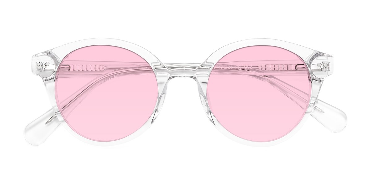 Clear Narrow Horn-Rimmed Round Tinted Sunglasses with Light Pink ...